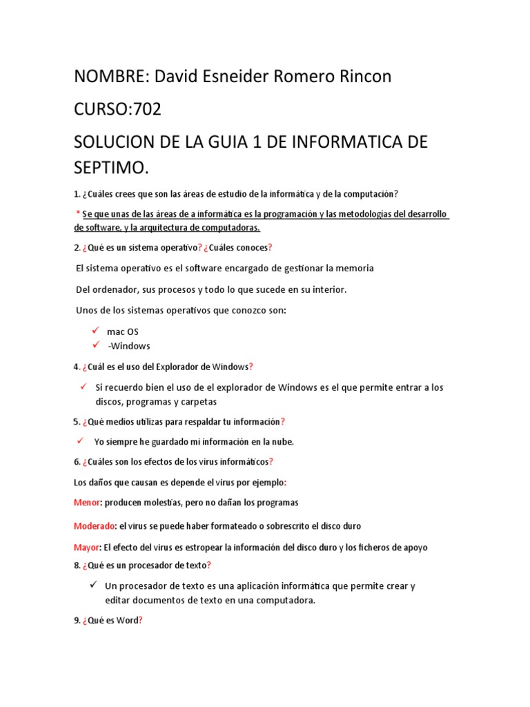 Solucion de La Guia 1 de Informatica de Septimo | PDF | Microsoft Word ...