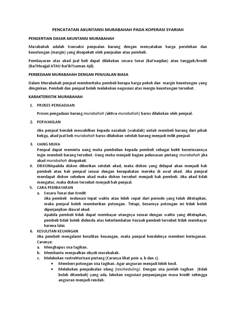 Pencatatan Akuntansi Murabahah Pada Koperasi Syariah | PDF