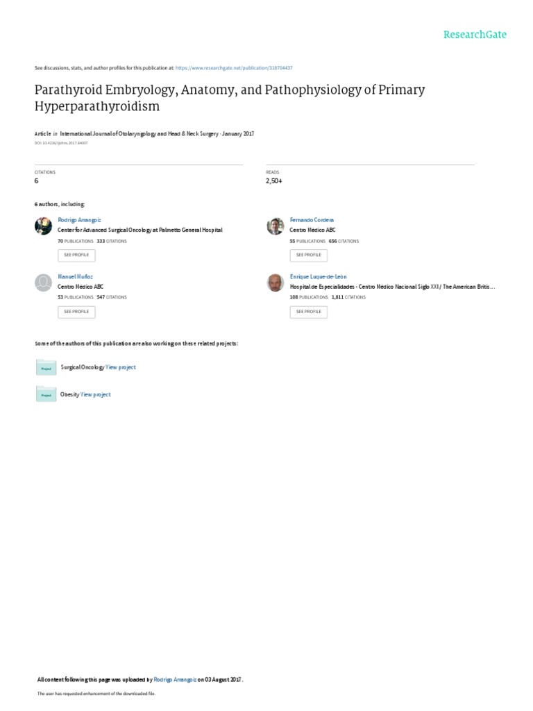 Parathyroid Embryology, Anatomy, and Pathophysiology of Primary ...