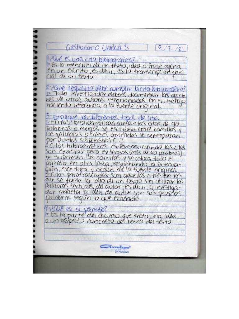 Español Cuestionario Unidad 3 | PDF