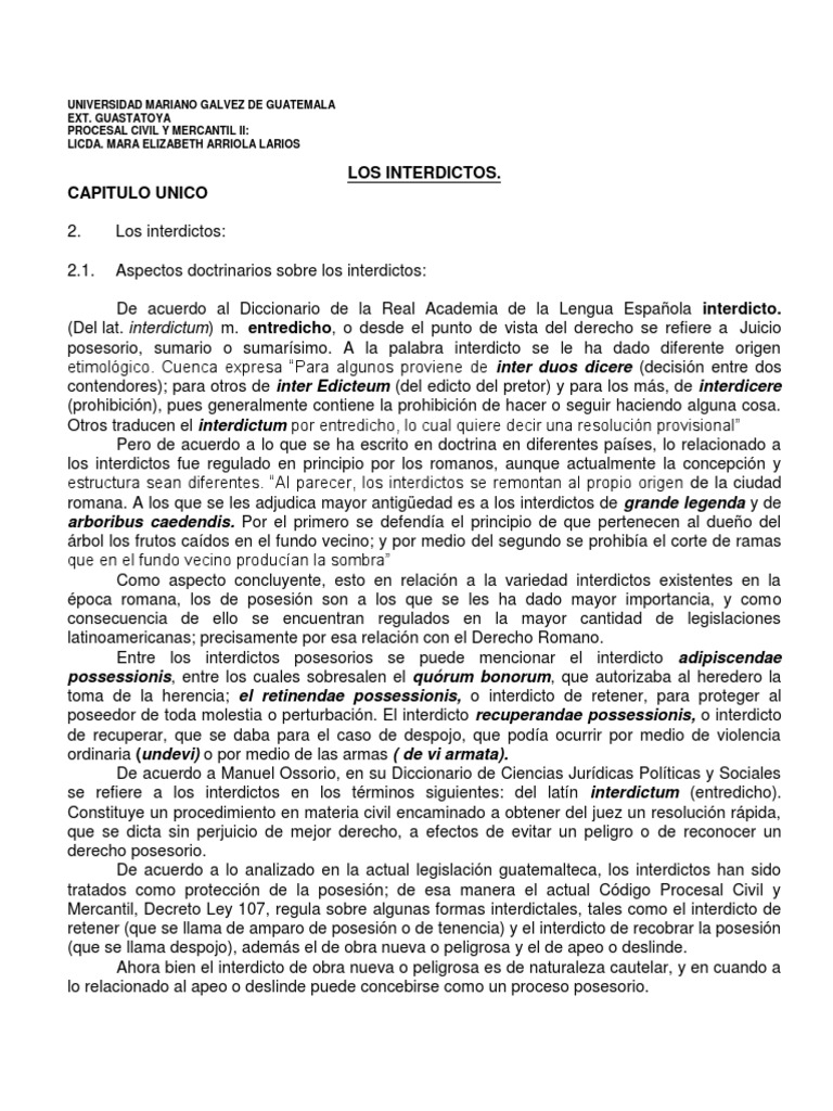 Contenido Los Interdictos | PDF | Posesión (Ley) | Propiedad