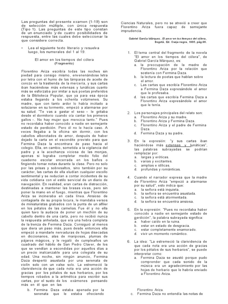 Comprensión Lectora 1 | PDF | Gabriel García Márquez | Amor