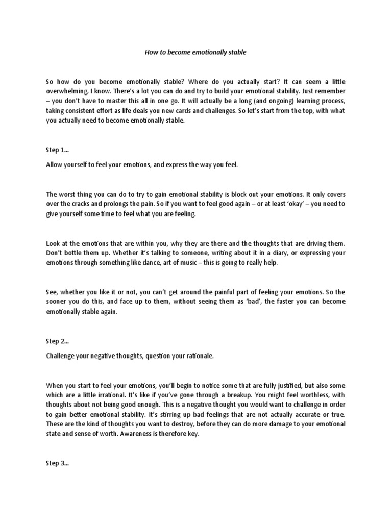 Steps to Achieve Emotional Stability | PDF | Feeling | Emotions