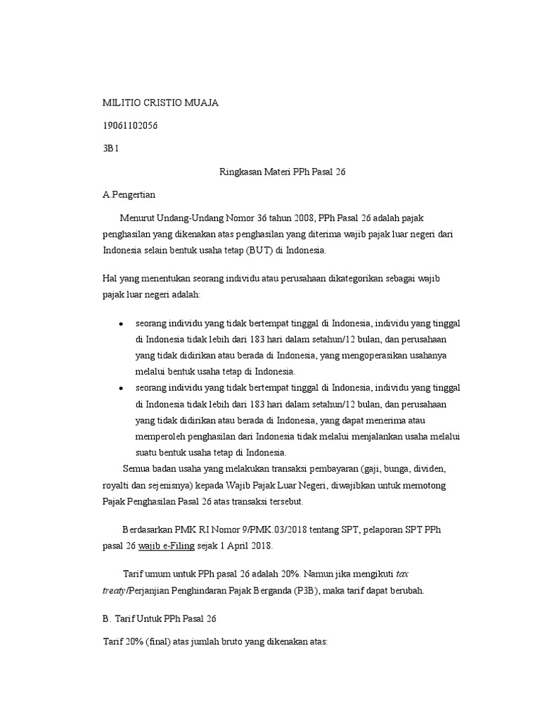 PPH Pasal 26 - Ringkasan Materi | PDF