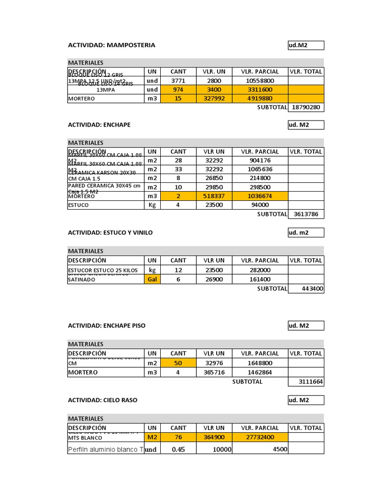 Formato APU Entrega | PDF | Materiales | Ingeniería de Edificación