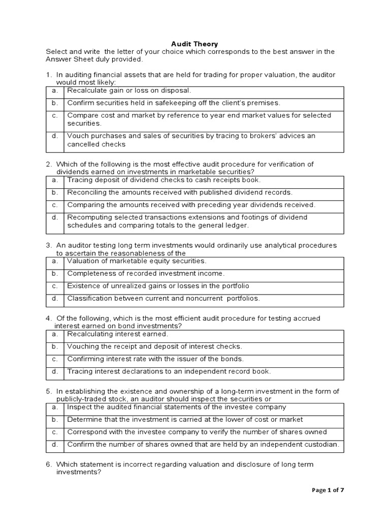 Audit Questionnaire Part 2 | Download Free PDF | Valuation (Finance ...