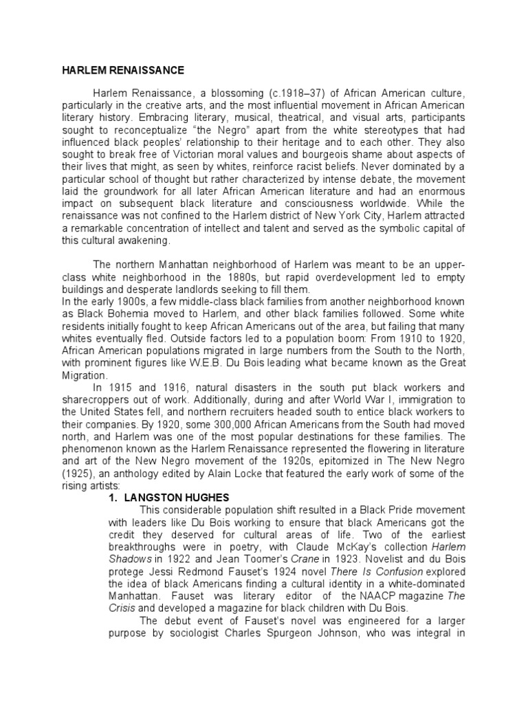 Harlem Renaissance: Shadows in 1922 and Jean Toomer's Crane in 1923 ...