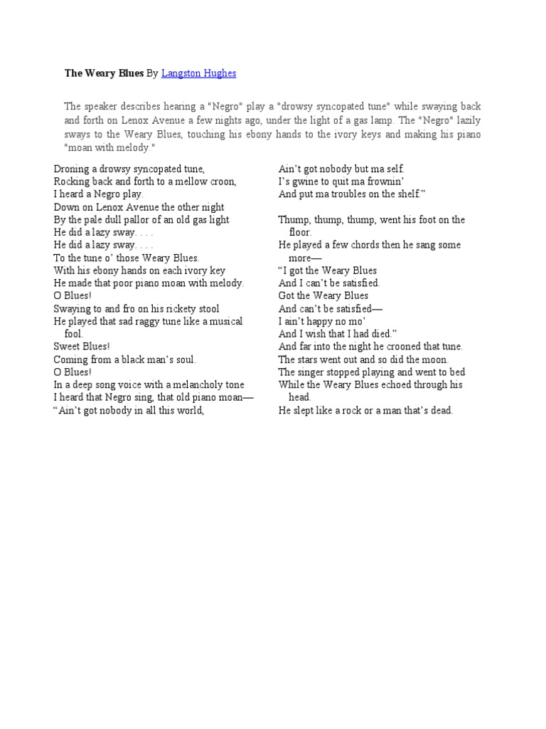 Langston Hughes Poem The Weary Blues