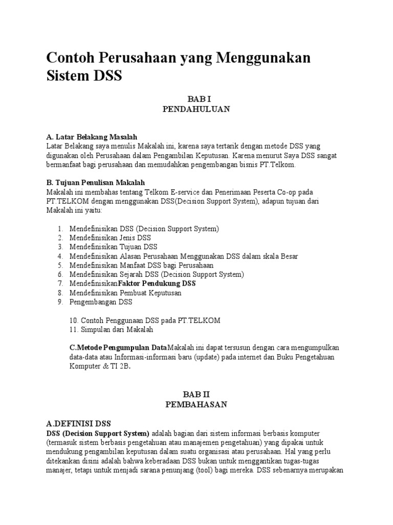 Contoh Perusahaan Yang Menggunakan Sistem DSS Dalam Sistem Informasi | PDF
