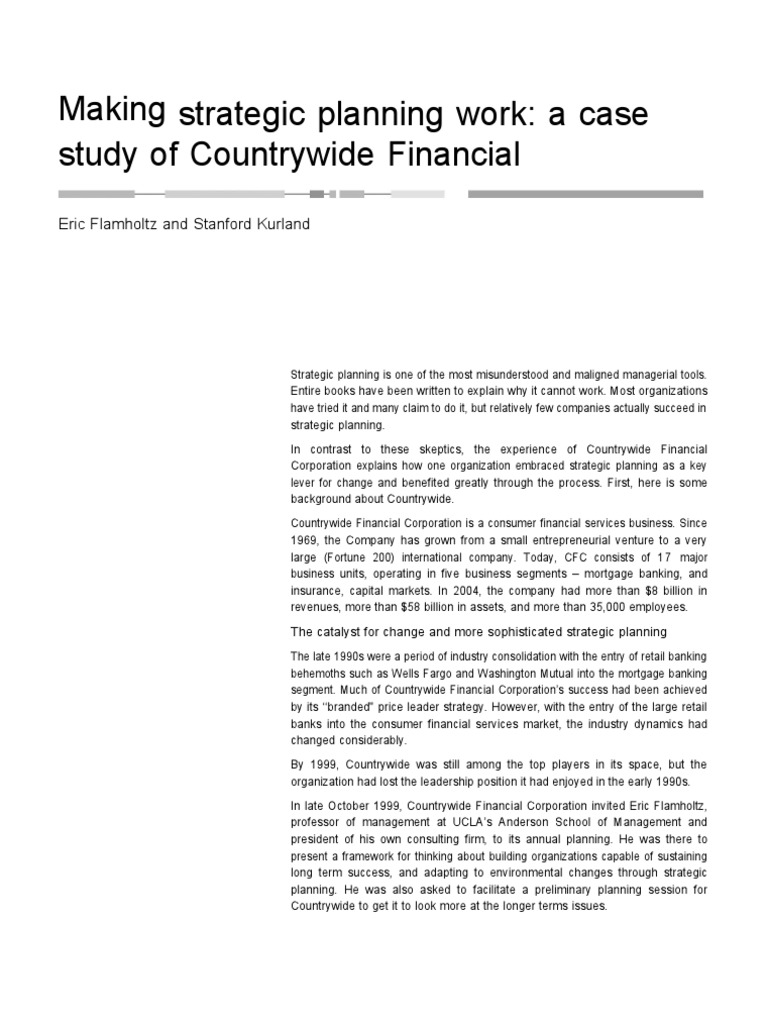 Making Strategic Planning Work A Case Study of Countrywide Financial ...