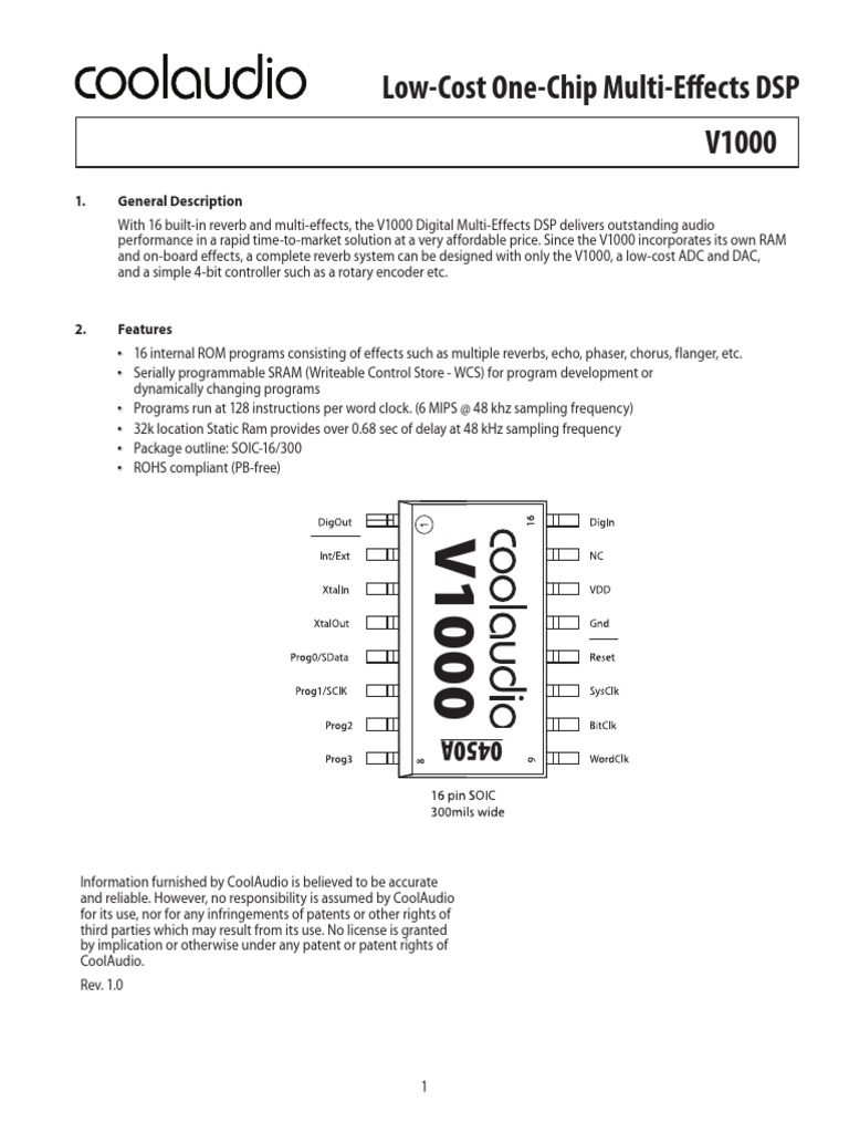 Low-Cost One-Chip Multi-Effects DSP V1000: 1. General Description | PDF ...