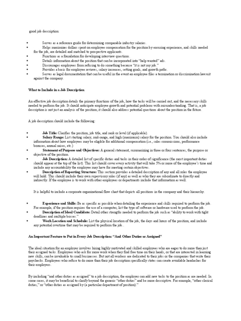 Job Description Guide - 40 Essential Elements | PDF | Employment | Salary