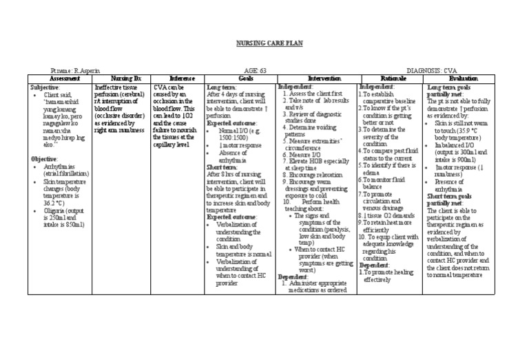 NCP Cva Ineffective Tissue Perfusion | PDF | Perfusion | Cardiovascular System