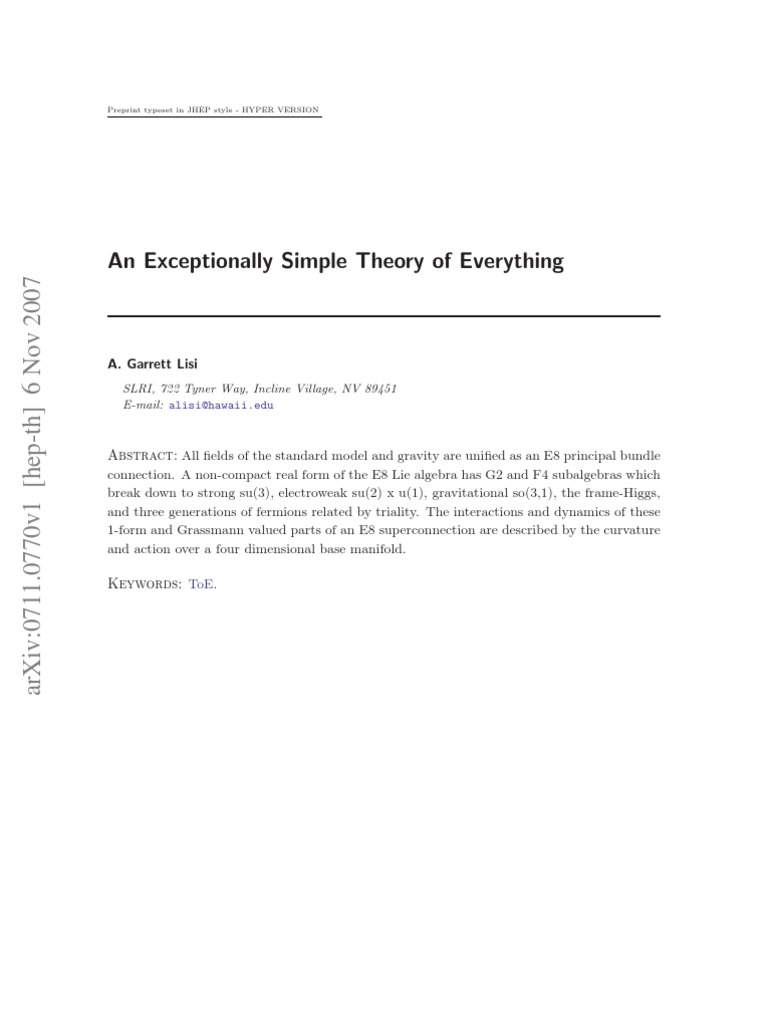 A Garret Lisi - An Exceptionally Simple Theory of Everything | PDF ...