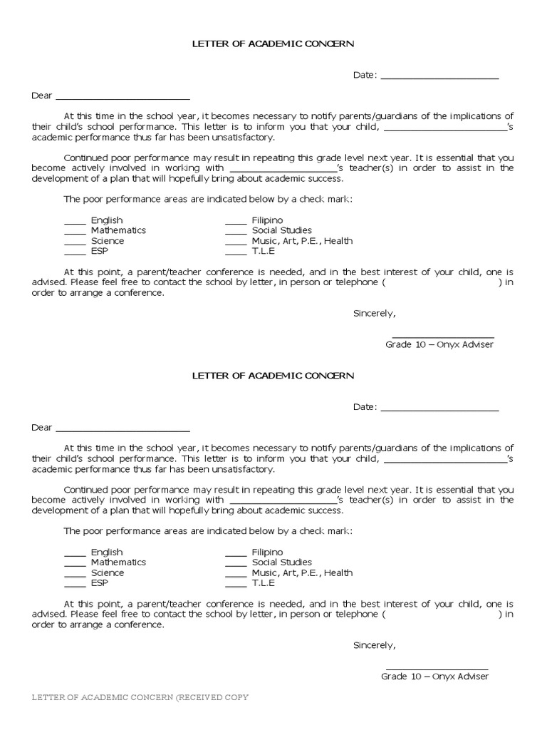 Academic Concern Notification Letter | PDF | Human Nature