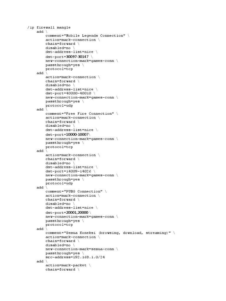 Ip Firewall Mangle - Docx Mikrotik | PDF