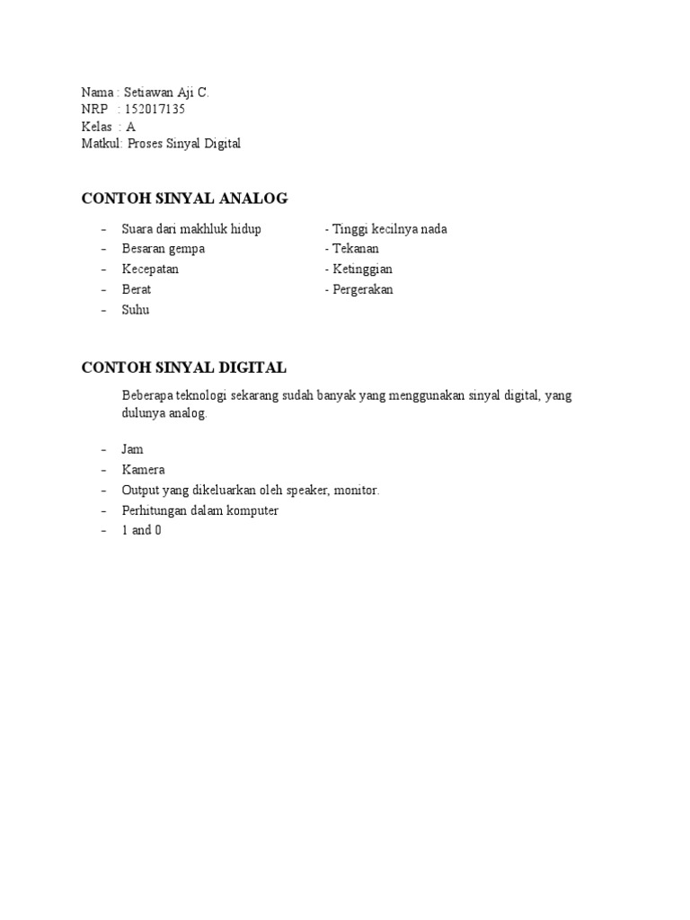 Contoh Sinyal Analog dan Digital | PDF