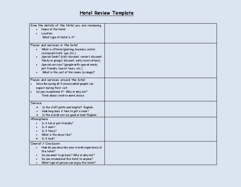 Hotel Review Template | PDF