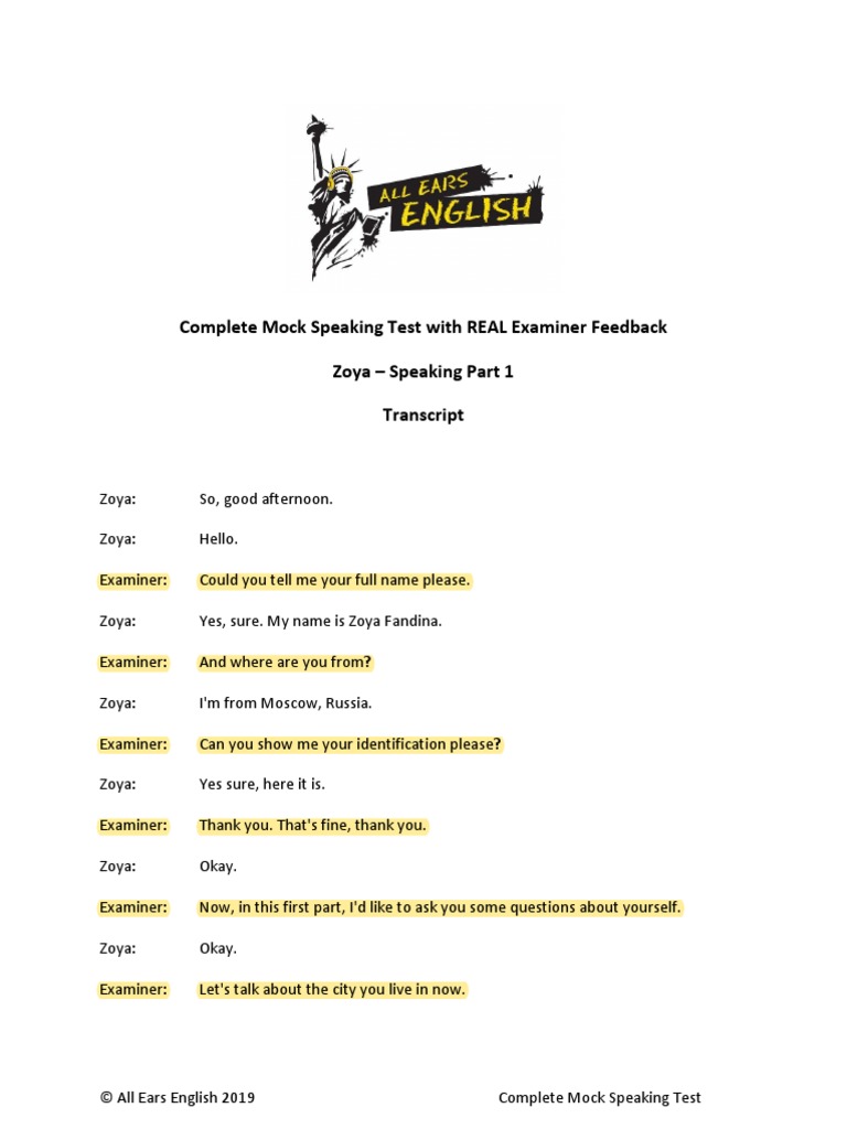 Zoya Transcript Speaking Part 1 | PDF | Meal | Whole Grain