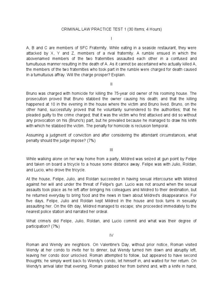 Criminal Law Practice Test 1 | PDF | Lawsuit | Prosecutor