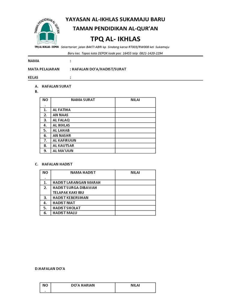 Soal TPQ | PDF