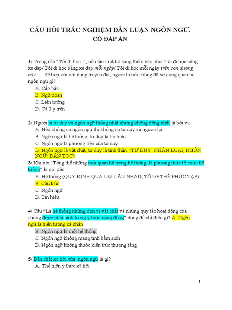 Xemtailieu Cau Hoi Trac Nghiem Dan Luan Ngon Ngu Co Dap An | PDF