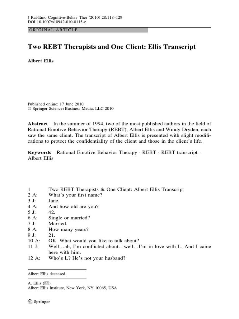 Two REBT Therapists and One Client: Ellis Transcript | PDF | Rational ...