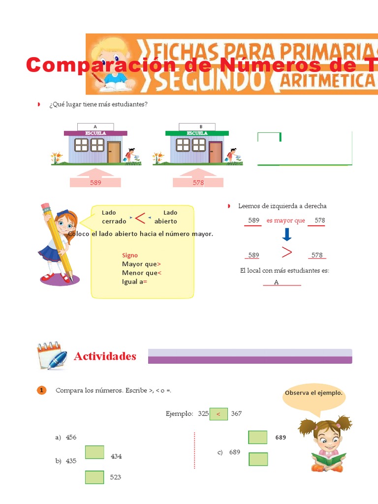 Comparación de Números para Segundo Grado | PDF