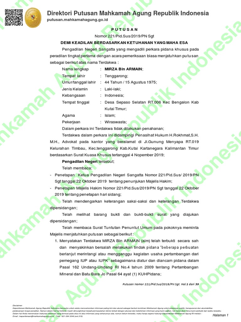 Putusan 221 Pid - Sus 2019 PN SGT 20210128 | PDF