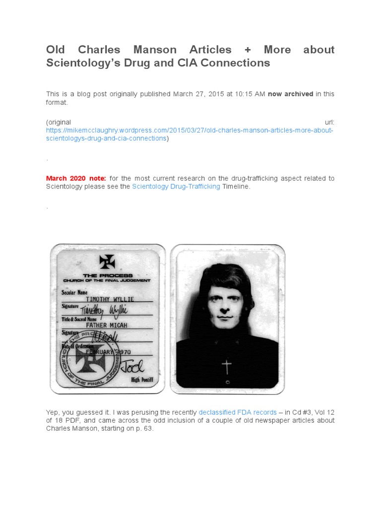 Manson, Scientology, and Drug Links | PDF | Violence