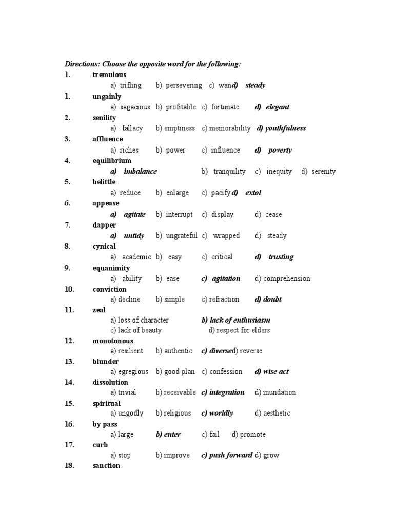 100 MCQs For Antonyms SET E | PDF