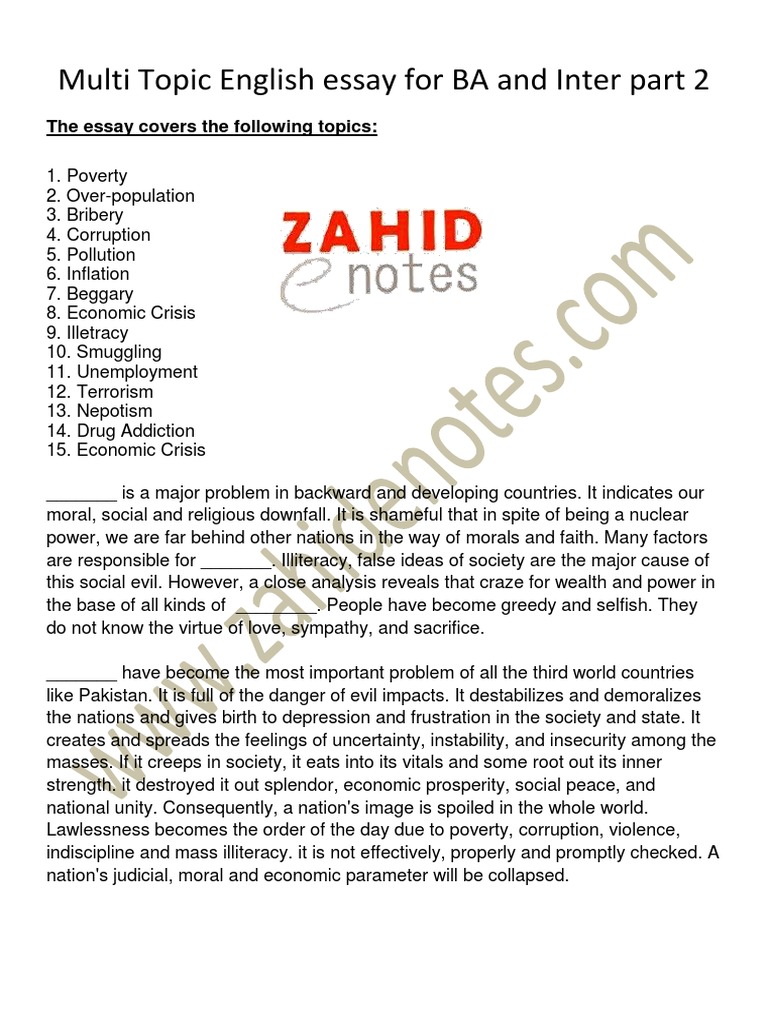 Multi Topic Essay in Englihs | PDF | Corrupt Practices | Economies