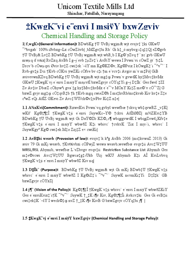 Chemical Handling and Storage Policy | PDF | Scheduling (Computing ...