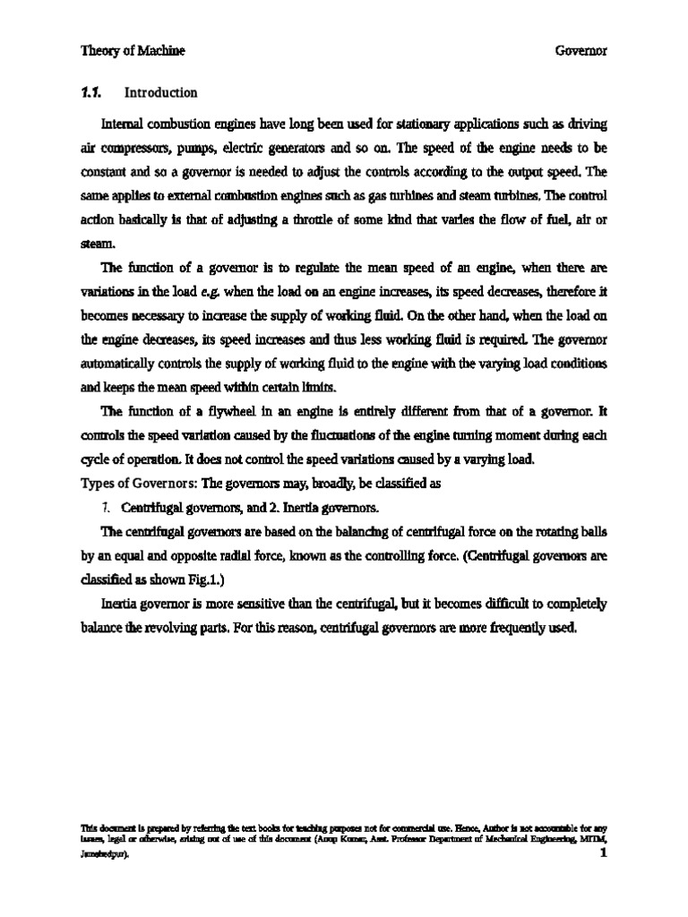 Centrifugal Governors, and 2. Inertia Governors | Download Free PDF ...