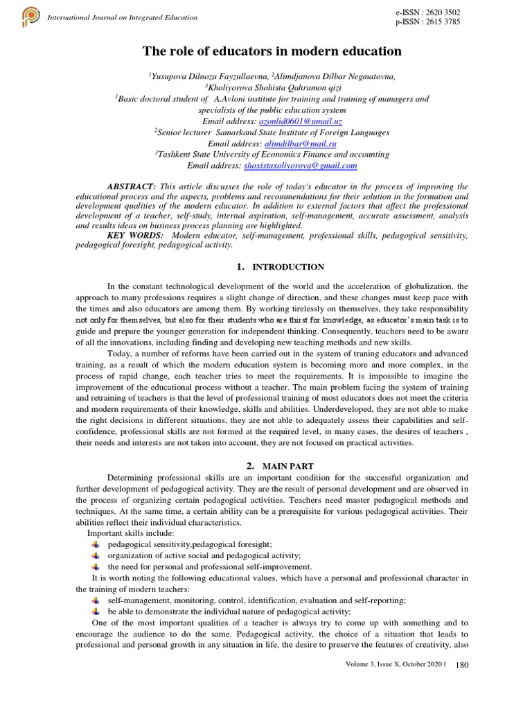 The Role of Educators in Modern Education | PDF | Pedagogy | Teachers