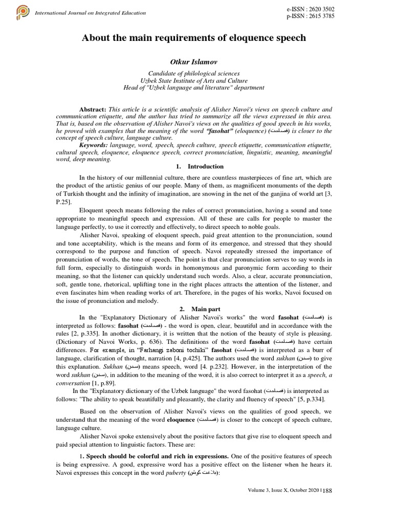 About The Main Requirements of Eloquence Speech | PDF | Speech | Word