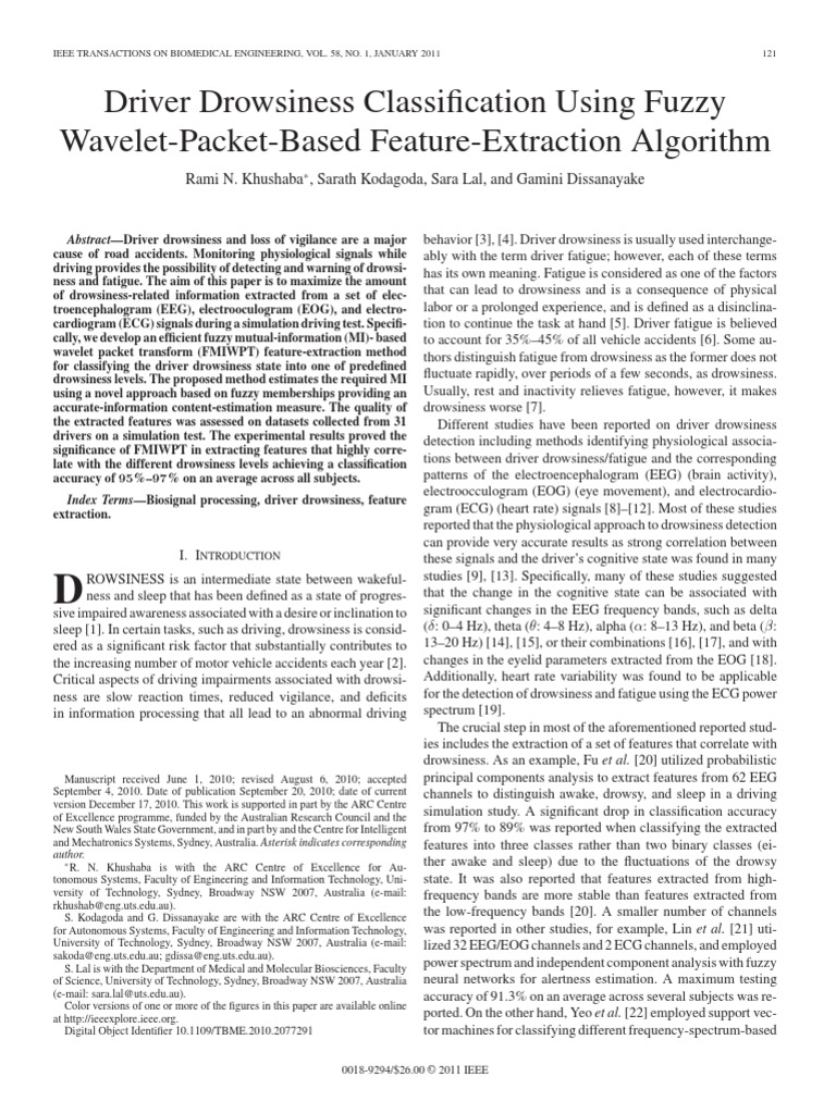 Driver Drowsiness Classification Using Fuzzy Wavelet Packet Based Feature Extraction Algorithm