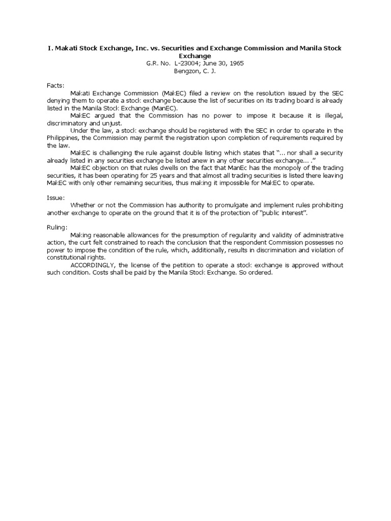 Makati Stock Exchange vs SEC Ruling | PDF