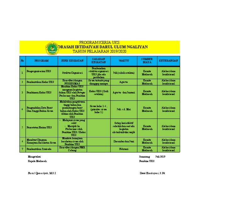 Program Kerja Uks Print | PDF