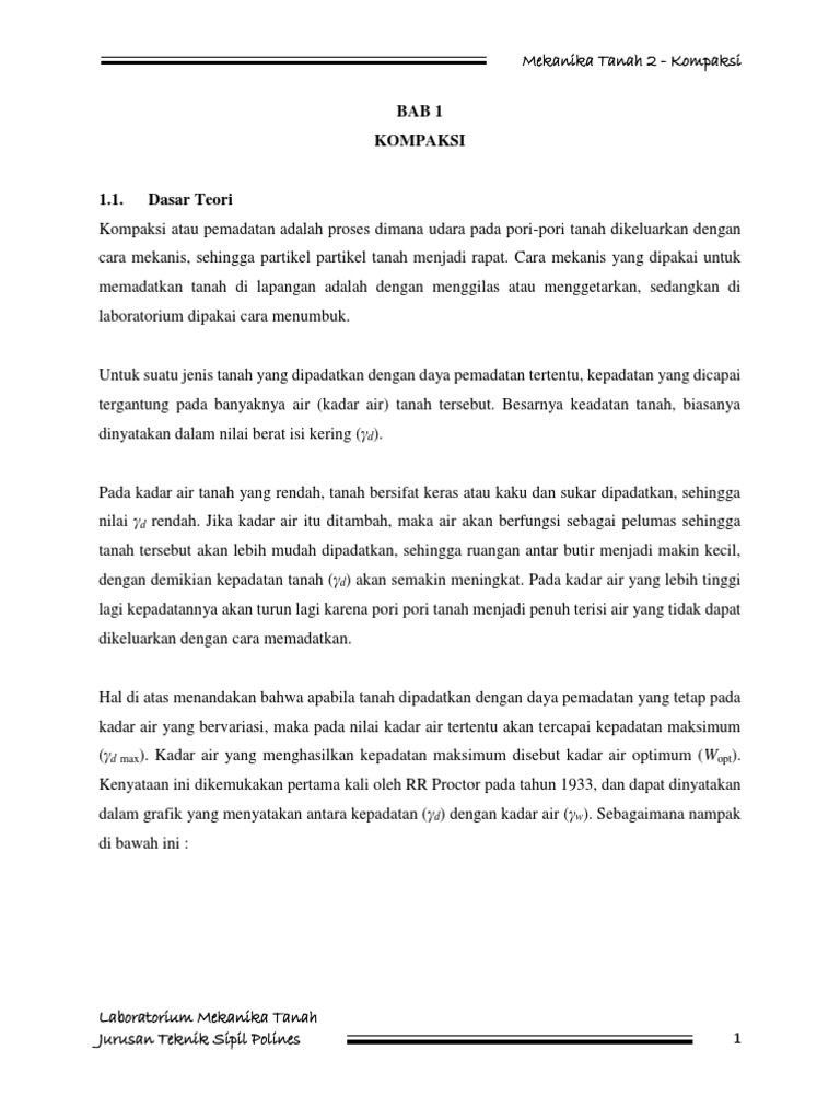 Kompaksi Tanah: Hubungan antara Kadar Air dan Kepadatan Maksimum | PDF