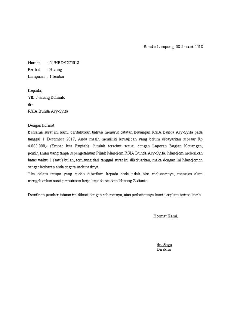 Contoh Surat Penagihan Hutang | PDF