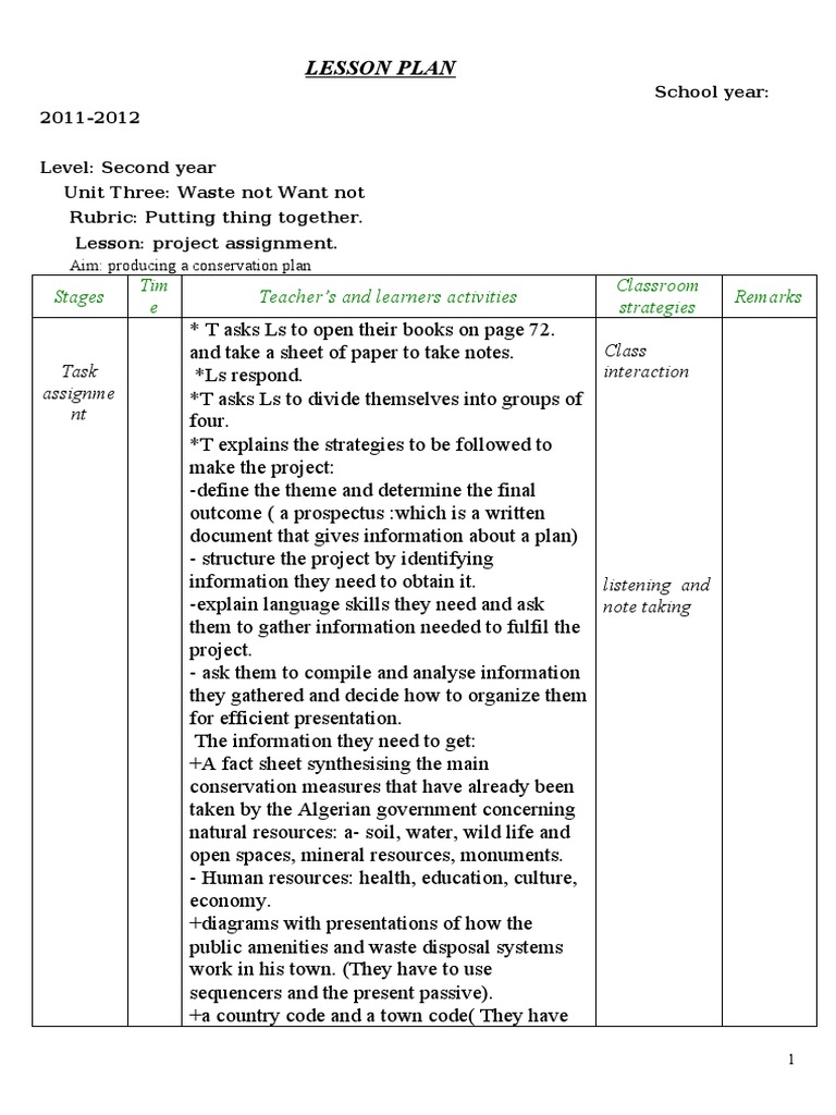 Lesson Plan: Stages Tim e Teacher's and Learners Activities Classroom ...