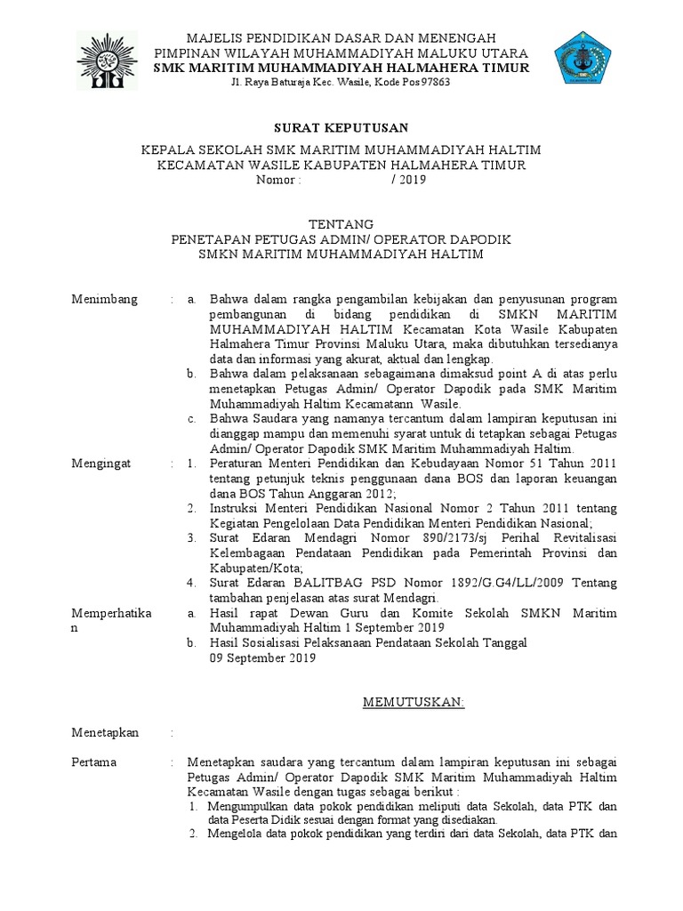 Contoh SK Operator | PDF