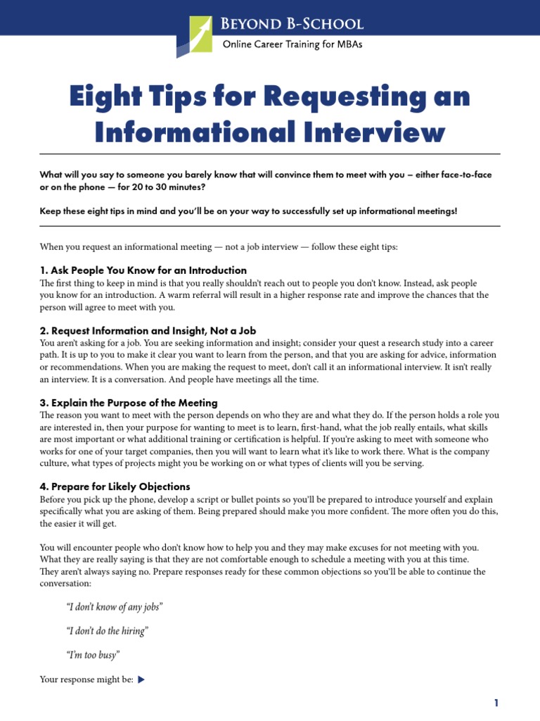 Eight Tips For Requesting An Informational Interview | PDF | Interview ...