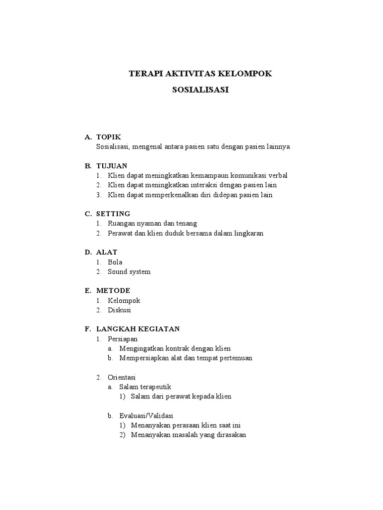 Terapi Aktivitas Kelompok Sosialisasi: A. Topik | PDF
