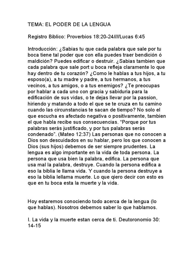 El Poder de La Lengua | PDF | Biblia | Religión y creencia