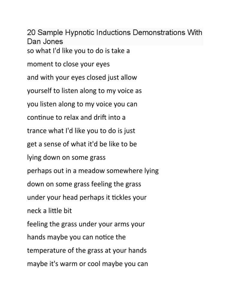 20 Sample Hypnotic Inductions Demonstrations With Dan Jones | PDF ...