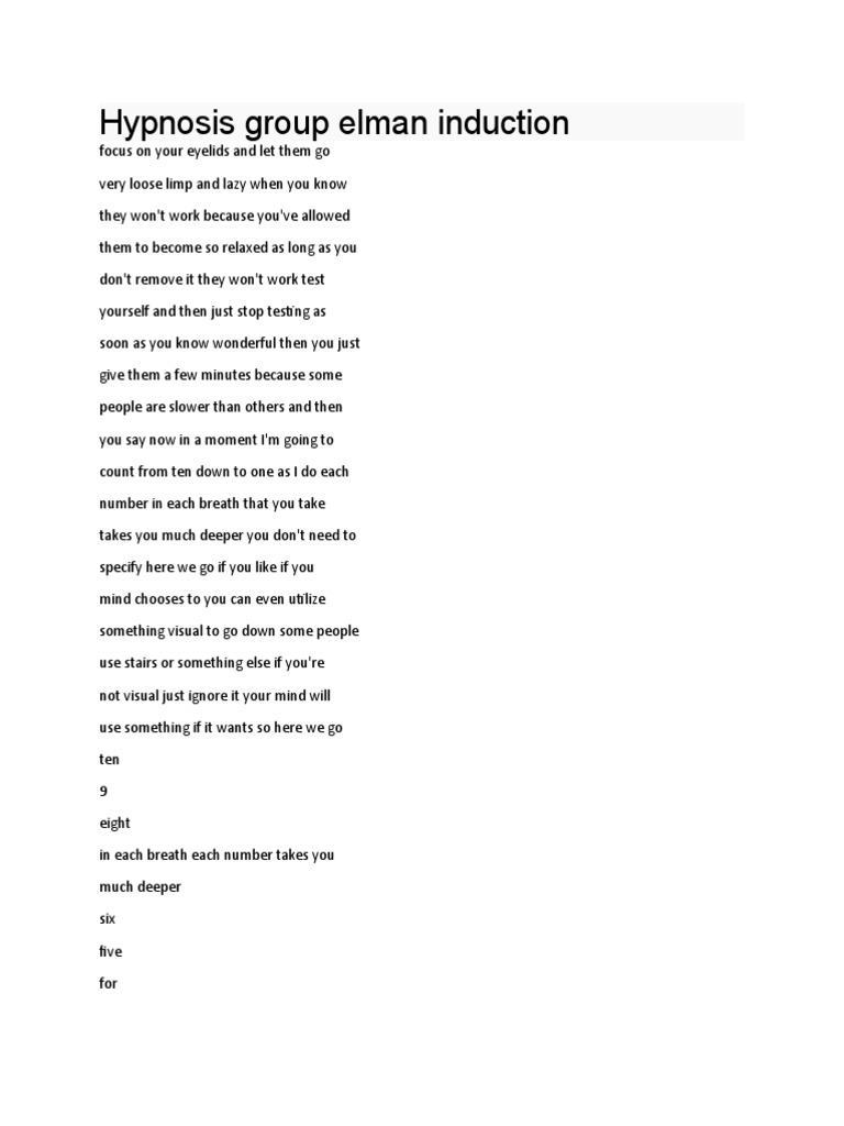 Hypnosis Group Elman Induction | PDF