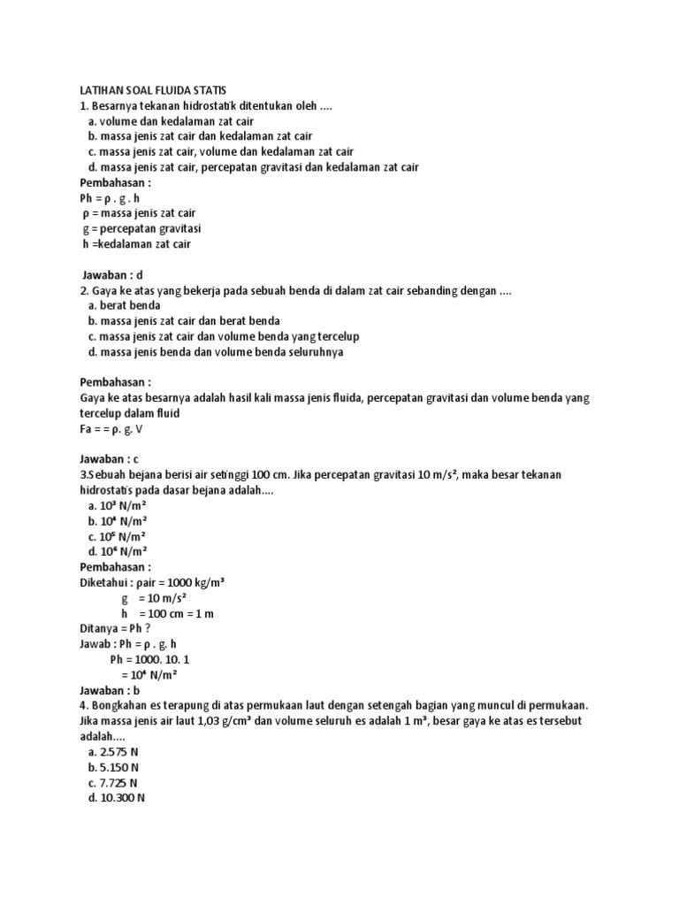 Soal Latihan Fluida Statis | PDF