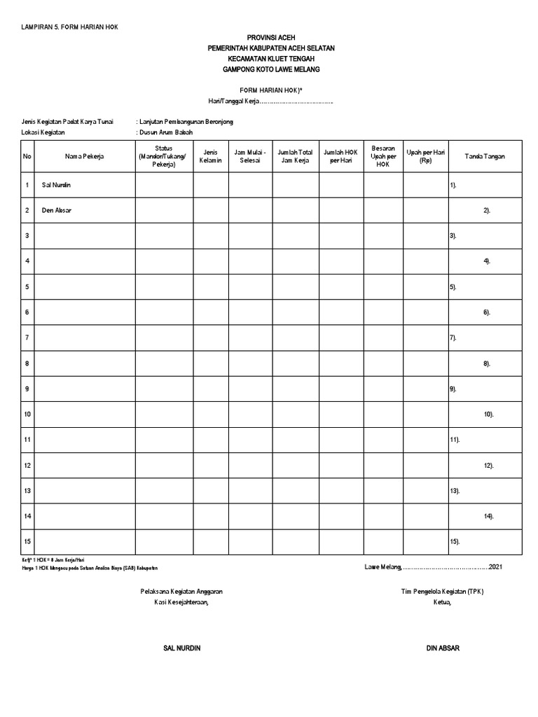 Form Harian HOK | PDF